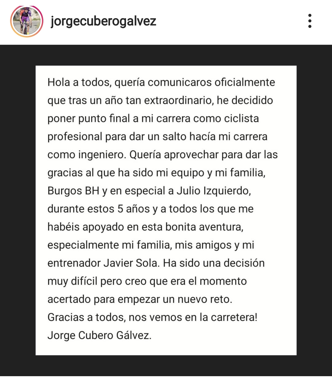 Jorge Cubero (Burgos BH) deja la bici para ser ingeniero - Zikloland